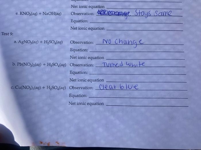 Solved Net ionic equation e. KNO3(aq)+NaOH(aq) Observation: | Chegg.com