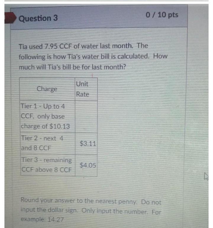 Solved Tia used 7.95 CCF of water last month. The following | Chegg.com Solved Tia used 7.95 CCF of water last month. The following | Chegg.com