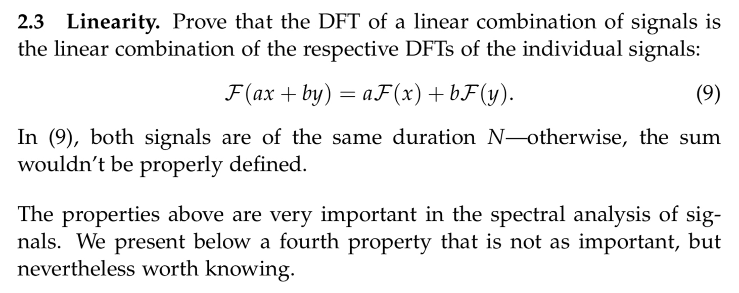 Solved 2.3 ﻿Linearity. Prove that the DFT of a linear | Chegg.com