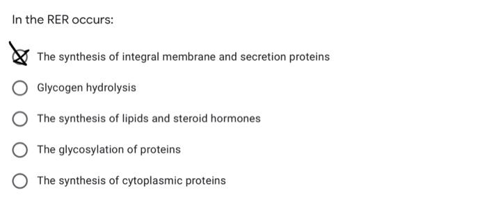 [Solved]: In the RER occurs: The synthesis of integral membr