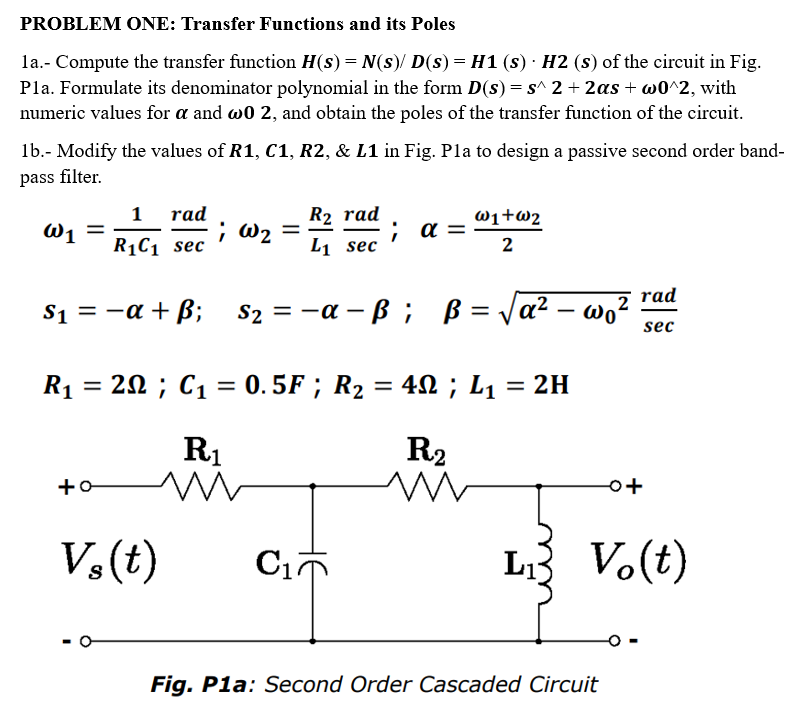 Solved 1a.- ﻿Compute the transfer function | Chegg.com