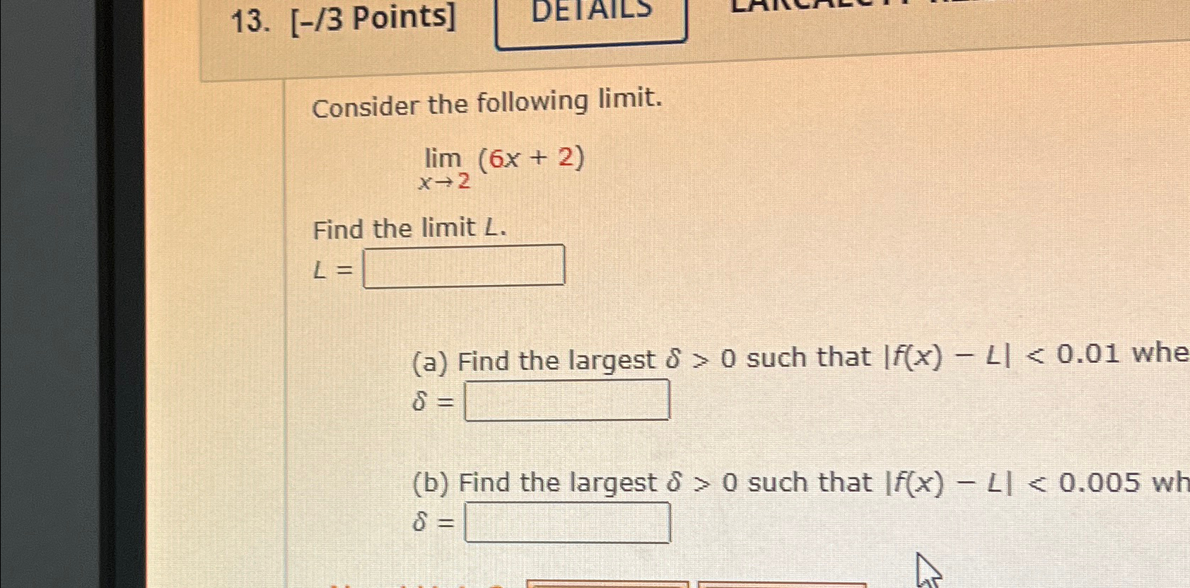 Solved [-/3 ﻿Points]Consider the following | Chegg.com