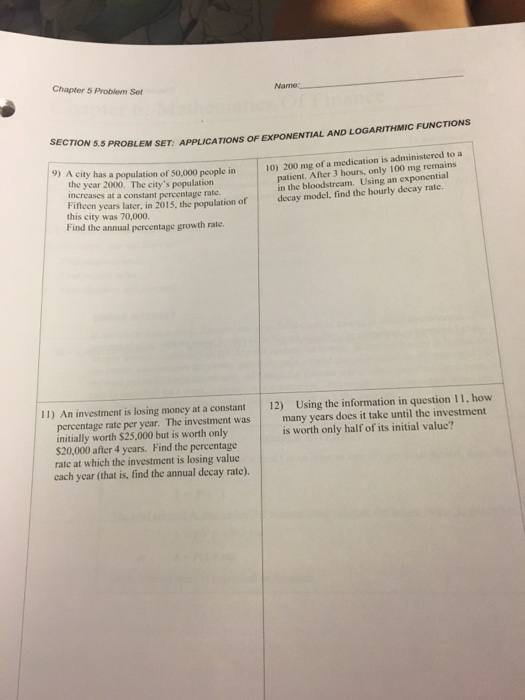 Solved Chapter 5 Problem Set Name APPLICATIONS OF | Chegg.com