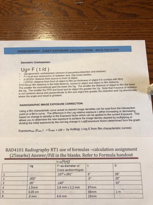 Solved RADIOGRAPHY - X-RAY EXPOSURE CALCULATIONS REVB, FED | Chegg.com