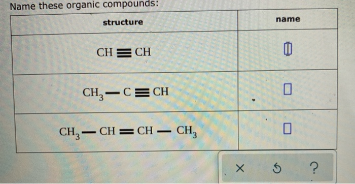 Solved Name these organic compounds: name structure CH = CH | Chegg.com