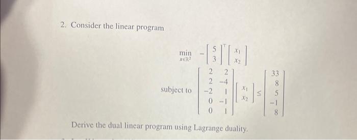 Solved 2. Consider the linear program x∈R2min subject to | Chegg.com