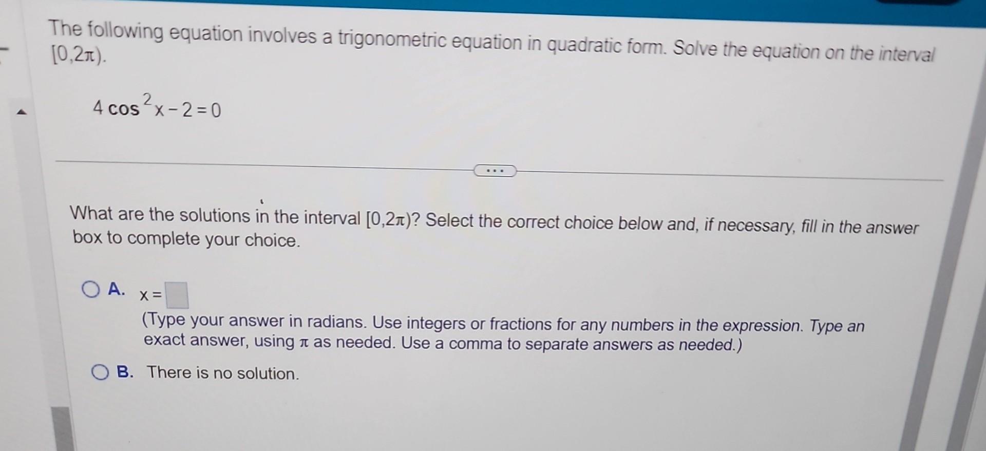 Solved The following equation involves a trigonometric | Chegg.com