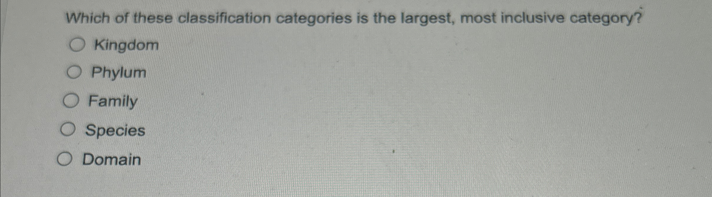 Solved Which of these classification categories is the | Chegg.com