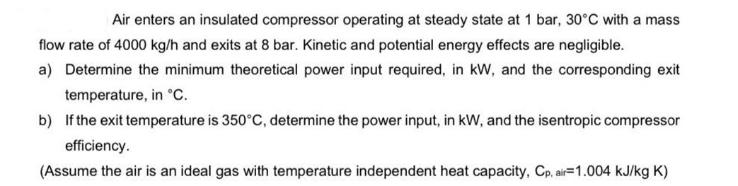 Solved Air enters an insulated compressor operating at | Chegg.com
