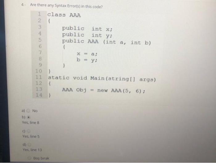 Solved here any Syntax Error(s) in this code? class YYY | Chegg.com