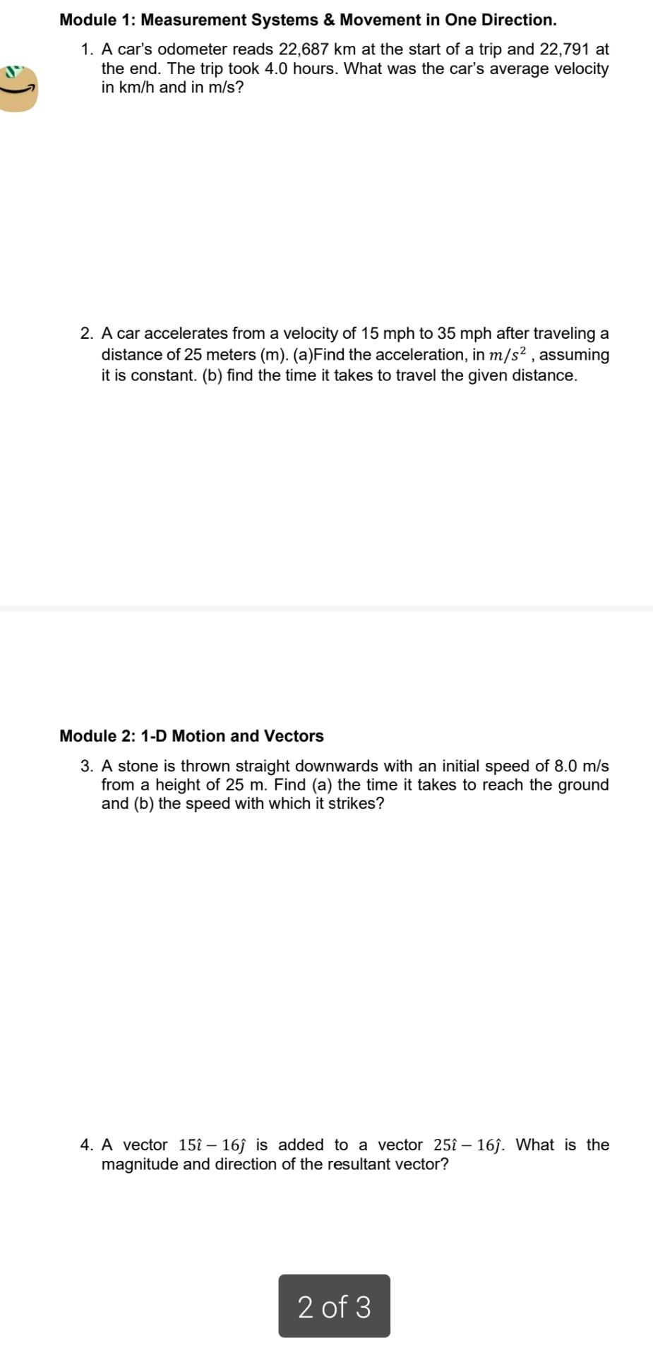 Solved Module 1: Measurement Systems & Movement in One | Chegg.com