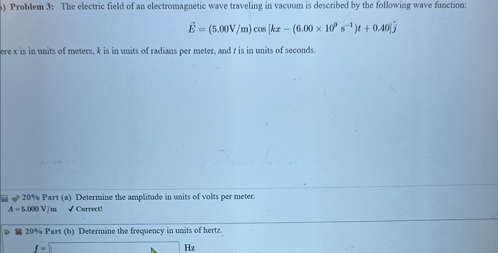 Solved Problem 3: The electric field of an electromagnetic | Chegg.com