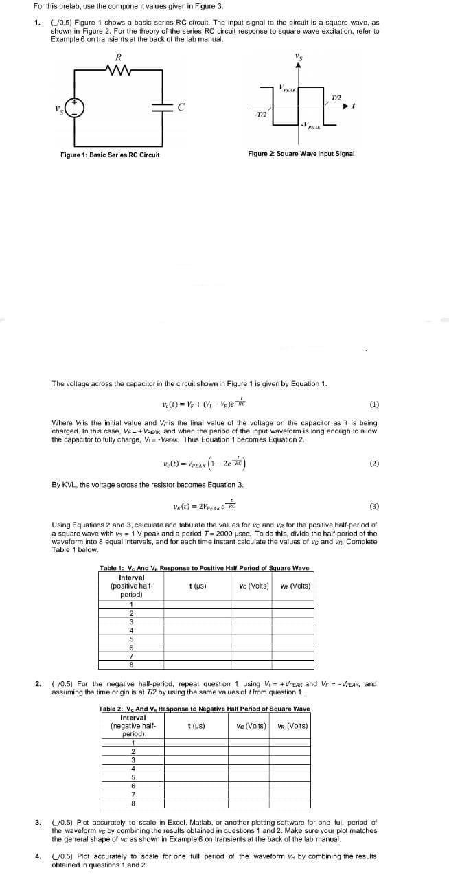 Solved For this prelab, use the component values given in | Chegg.com