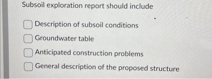 Solved Subsoil exploration report should include Description | Chegg.com