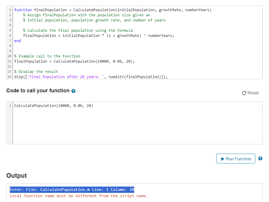 Solved ``` ﻿function finalPopulation = | Chegg.com