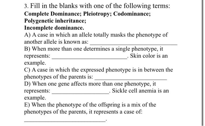 Solved 3. Fill in the blanks with one of the following | Chegg.com