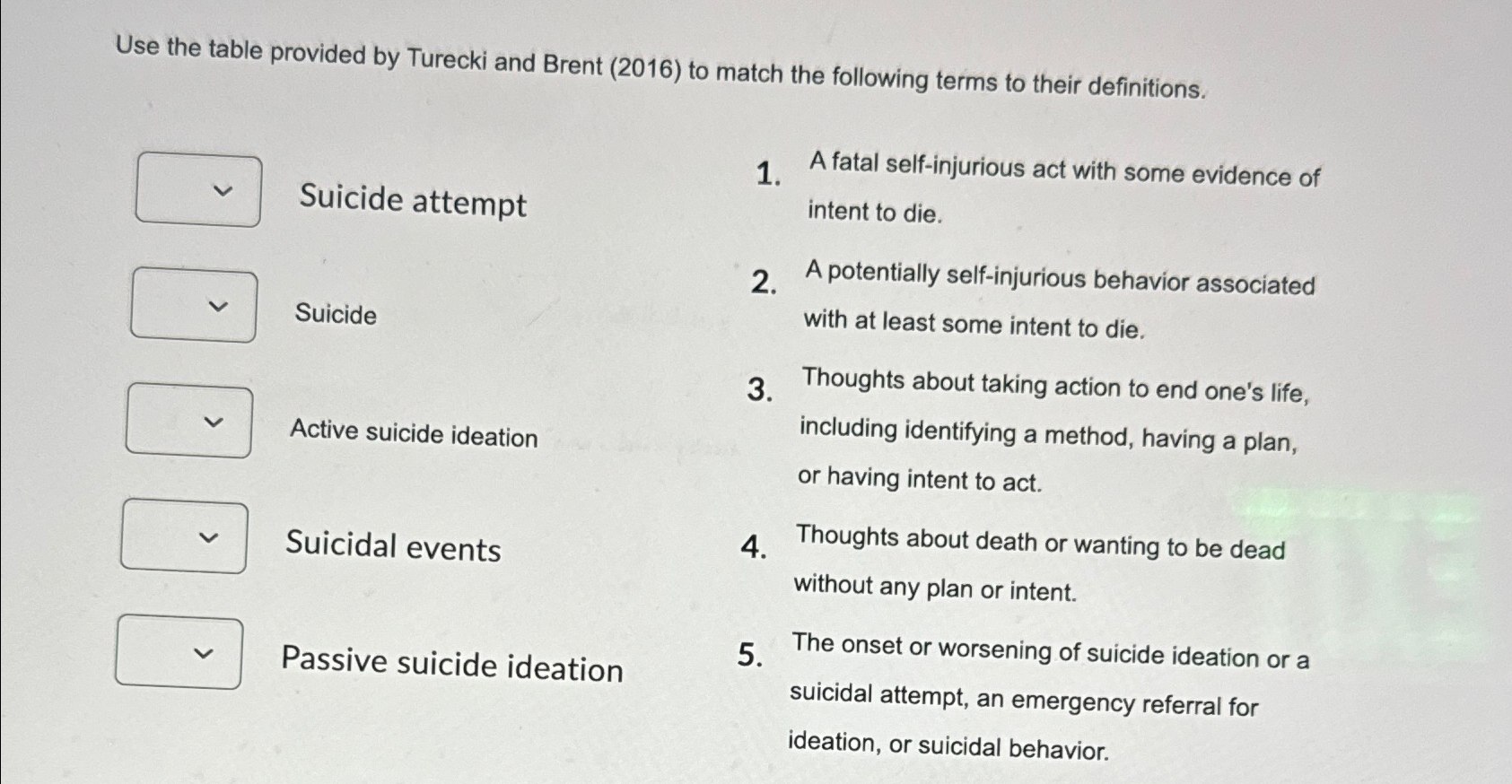 Solved Use the table provided by Turecki and Brent (2016) | Chegg.com