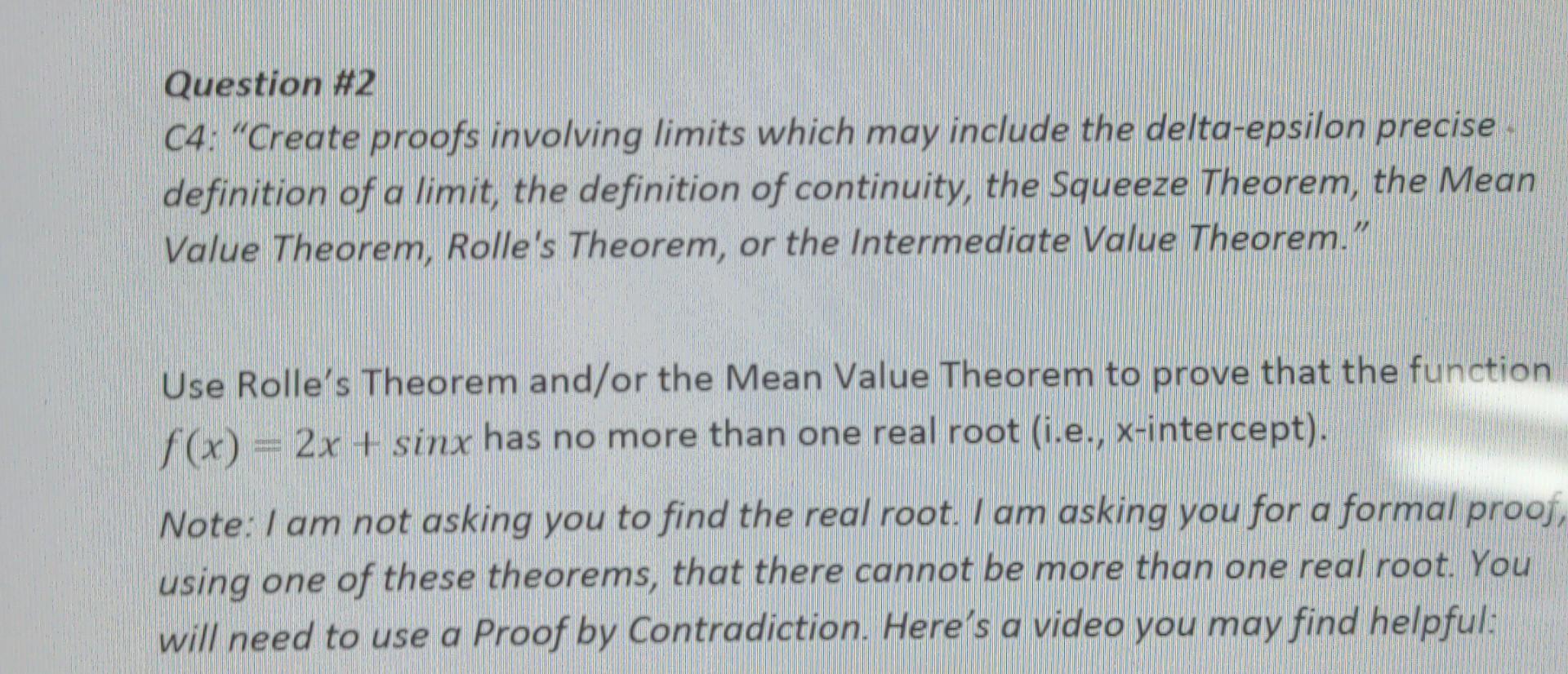 Solved Question #2 C4: "Create proofs involving limits which | Chegg.com