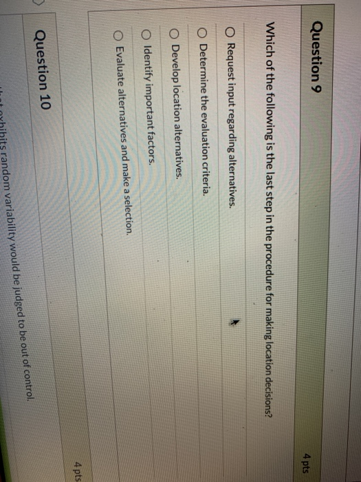 Solved Question 9 4 pts Which of the following is the last | Chegg.com