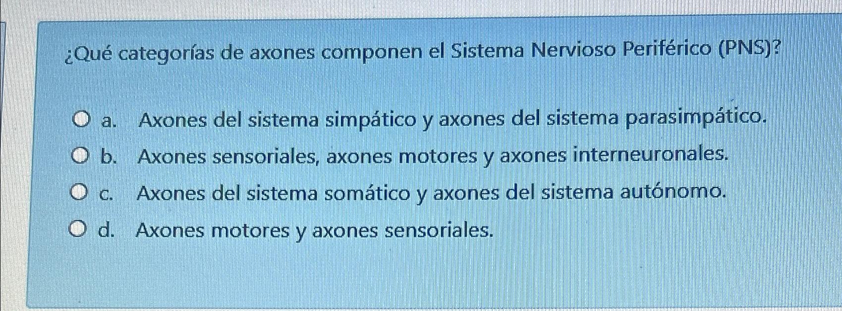 Solved ¿Qué ﻿categorías de axones componen el Sistema | Chegg.com