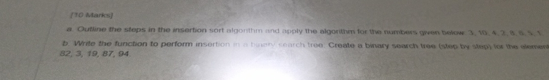 Solved [10 ﻿Marks]Q. ﻿Outline the steps in the insertion | Chegg.com