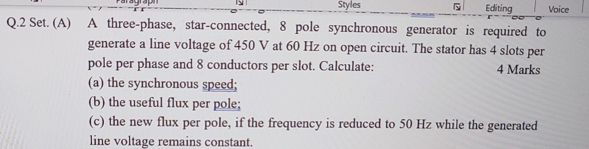 Solved A three-phase, star-connected, 8 pole synchronous | Chegg.com