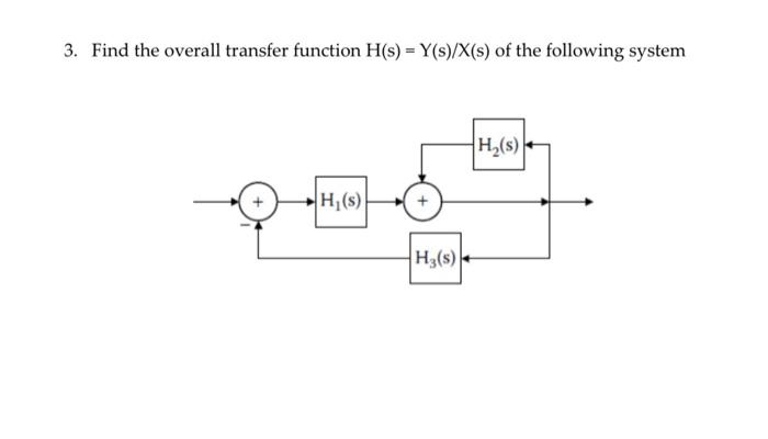 Solved 3. Find the overall transfer function H(s)=Y(s)/X(s) | Chegg.com