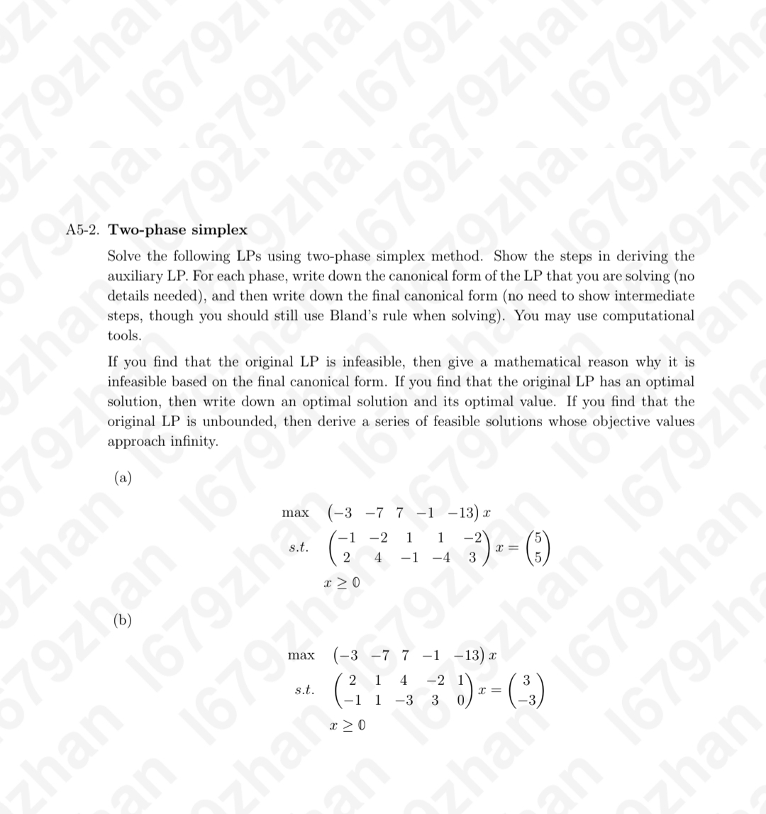 Solved A5-2. ﻿Two-phase simplex (HandWriwritten Solution | Chegg.com