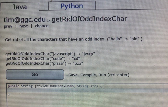 Solved Java Python Tim Getrid Ofoddindexchar Prev 