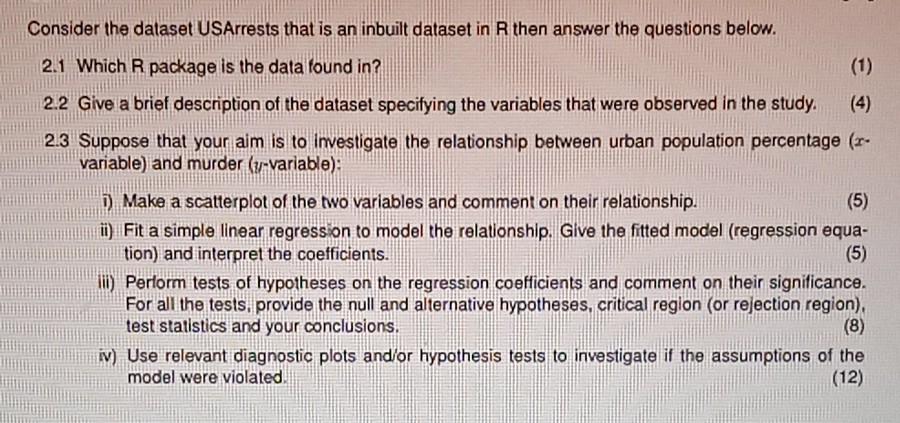 Solved Consider the dataset USArrests that is an inbuilt | Chegg.com