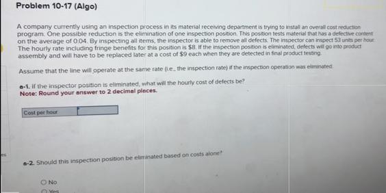 Solved Problem 10-17 (Algo)A company currently using an | Chegg.com