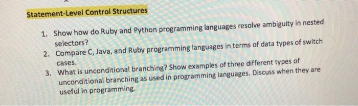 Solved Statement-Level Control Structures 1. Show how do | Chegg.com