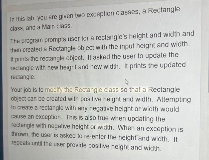 Solved In this lab, you are given two exception classes, a | Chegg.com