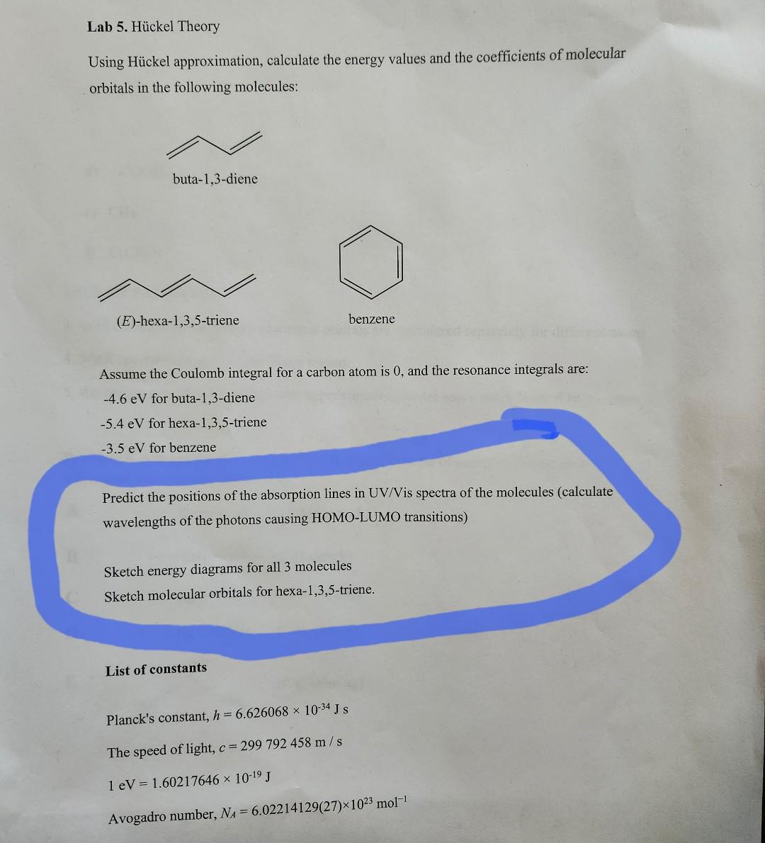 Solved Lab 5. Hückel Theory Using Hückel approximation, | Chegg.com