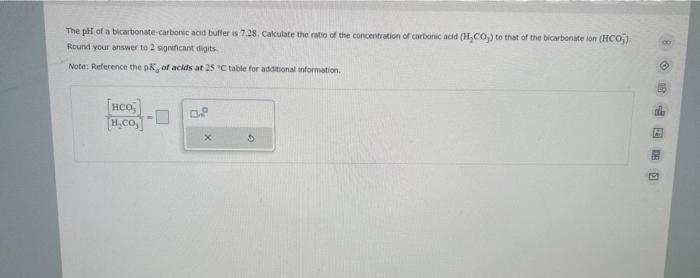 Solved The pH of a bicarbonate-carbonic acid buffer is 7,28, | Chegg.com