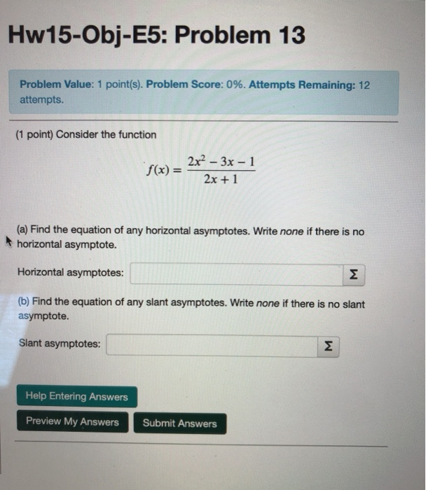 Solved Hw15 Obj E5 Problem 13 Problem Value 1 Points 