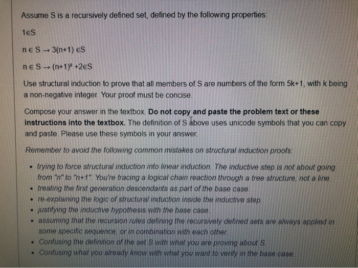Solved Assume S is a recursively defined set, defined by the | Chegg.com