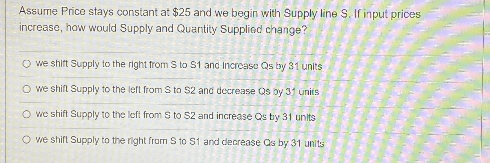 Solved Assume Price stays constant at $25 ﻿and we begin with | Chegg.com