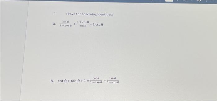Solved Prove the following identities: | Chegg.com