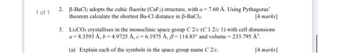 Solved 2. β−BaCl2 adopts the cubie fluorite ( CaF2) | Chegg.com
