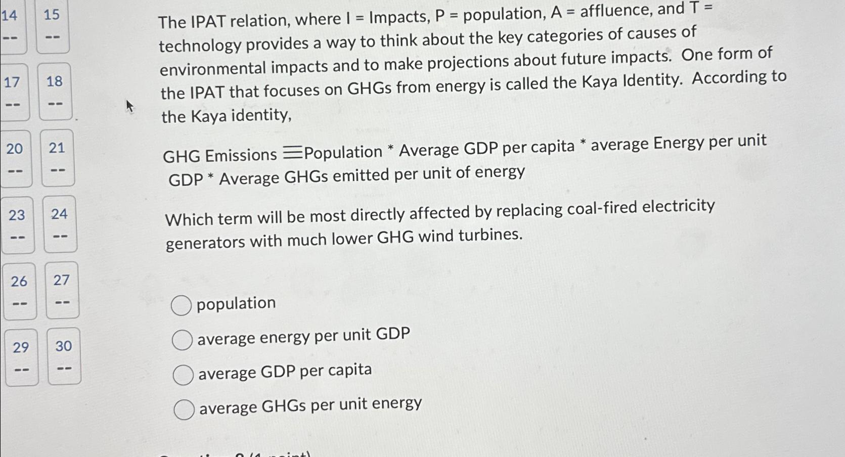 Solved The IPAT relation, where I=Impacts,P= ﻿population, A= | Chegg.com