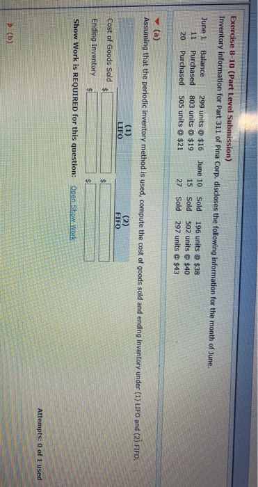 Solved Exercise 8-10 (Part Level Submission) Inventory | Chegg.com