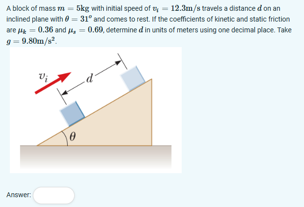 Solved A block of ﻿mass m=5kg ﻿with initial speed | Chegg.com