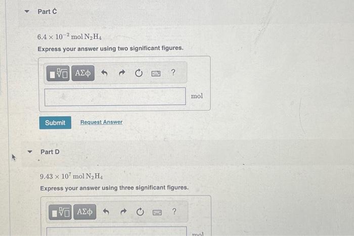 6.4×10−2 mol N2H4 Express your answer using two | Chegg.com