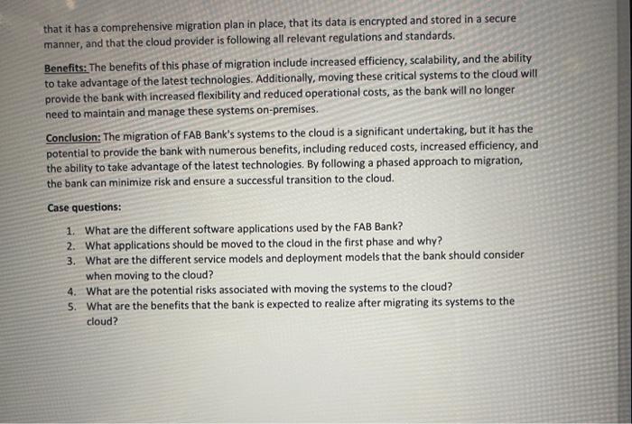 Solved Case Study: FAB Bank's Two-Phase Migration to the | Chegg.com