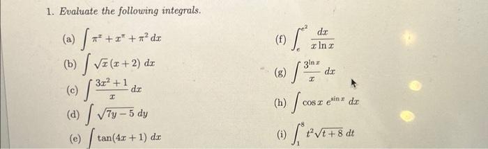 Solved 1. Evaluate the following integrals. T² + x + 7² dx | Chegg.com