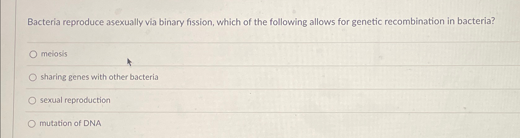 Solved Bacteria reproduce asexually via binary fission, | Chegg.com