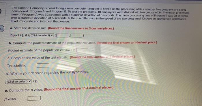 Solved 54 The Simone Company is considering a new computer | Chegg.com