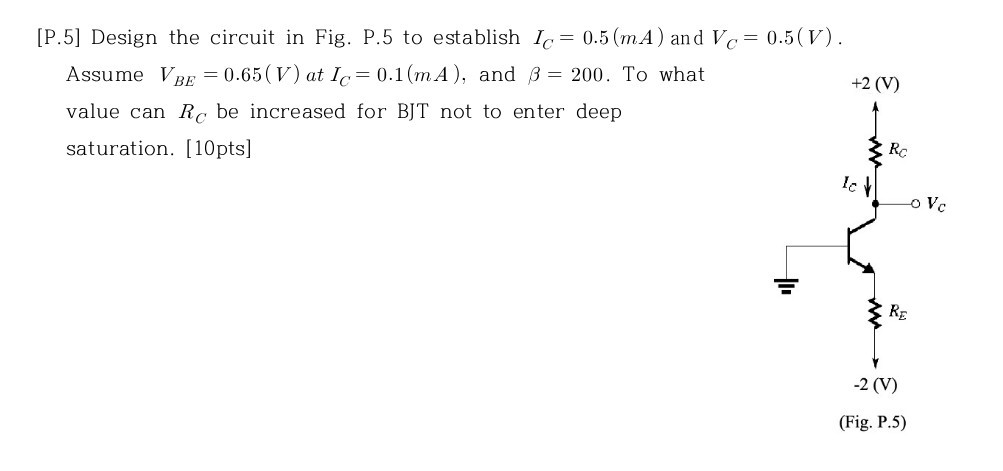 Solved [P.5] Design the circuit in Fig. P.5 to establish Ic= | Chegg.com
