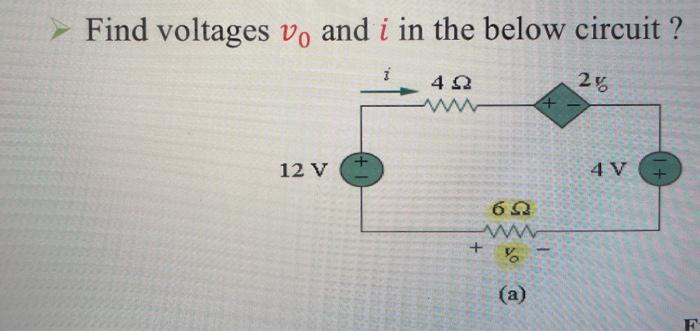 Solved Find voltages V, and i in the below circuit ? i 492 | Chegg.com